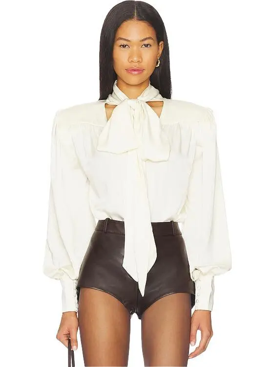 Bardot Revana Satin Tie Neck Blouse - Ivory
