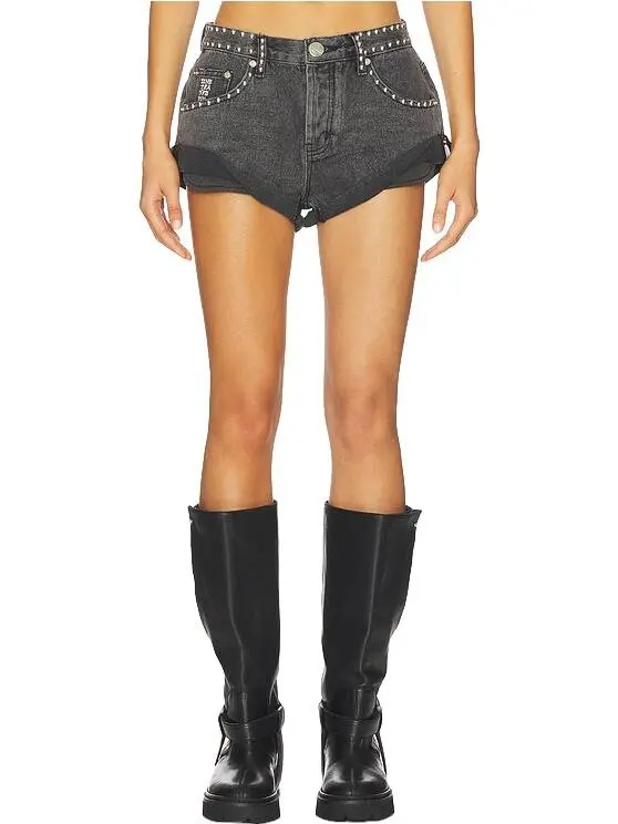 ONETEASPOON Bandits Low Waist Studded Denim Shorts - Washed Black