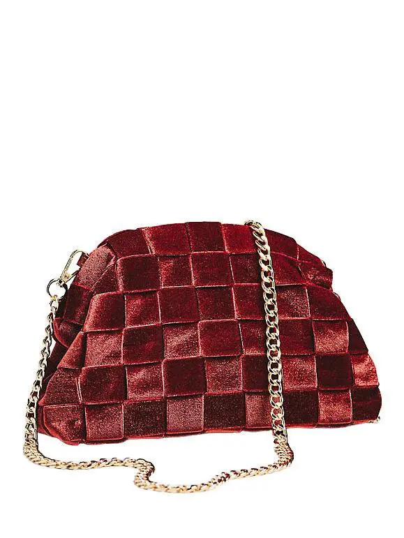 Anthropologie Velvet Woven Clutch - Burgundy