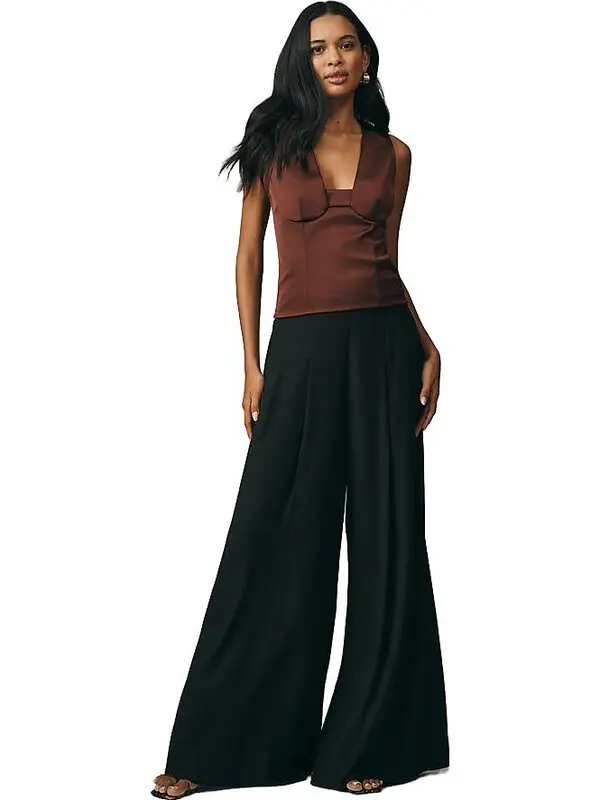 Paige Cecil Pleated High-rise Wide-leg Pants - Black