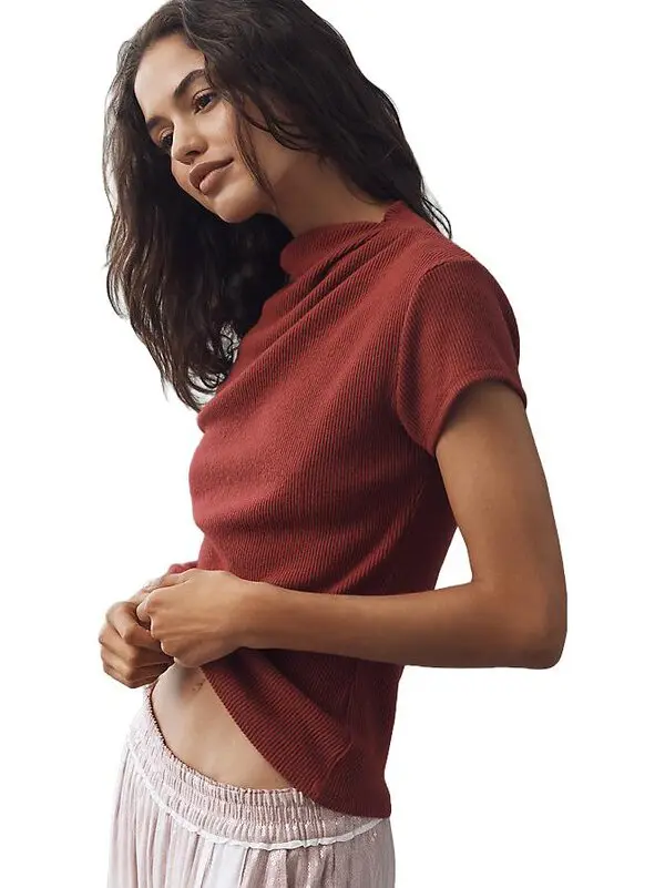 NATION LOS ANGELES Katie Short-sleeve Draped Top - Wine