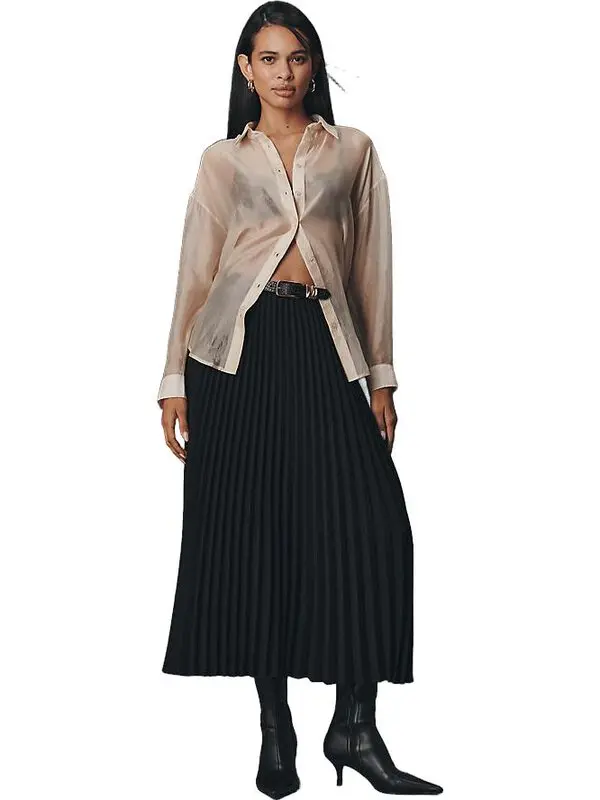 English Factory Pleated Midi Skirt - Black