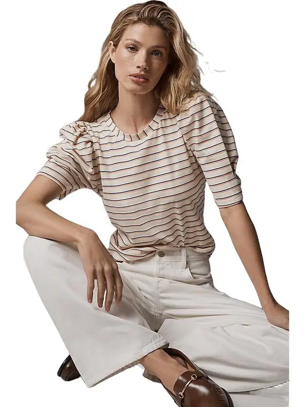 English Factory Puff-sleeve Striped Top - Ivory Stripe