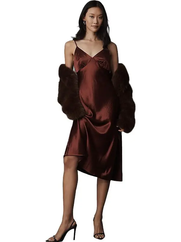 Walter Baker Bristol Sleeveless Satin Slip Midi Dress - Burgundy