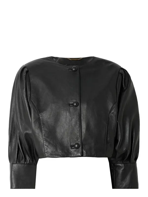 Chloé Cropped Leather Jacket - Black