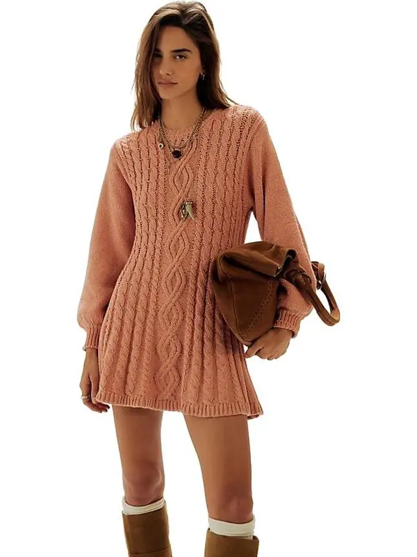 Free People Orla Cable Knit Mini Dress - Nectar