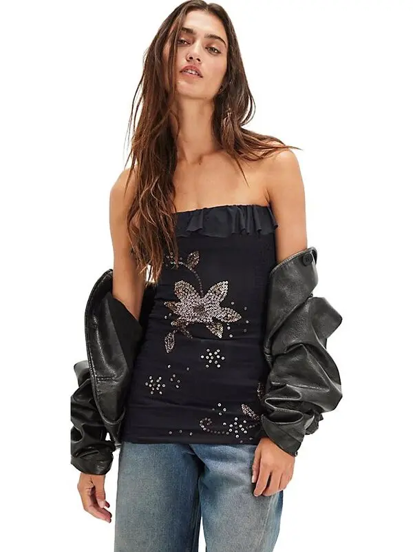 Free People Embellished Tube Top - Black Combo