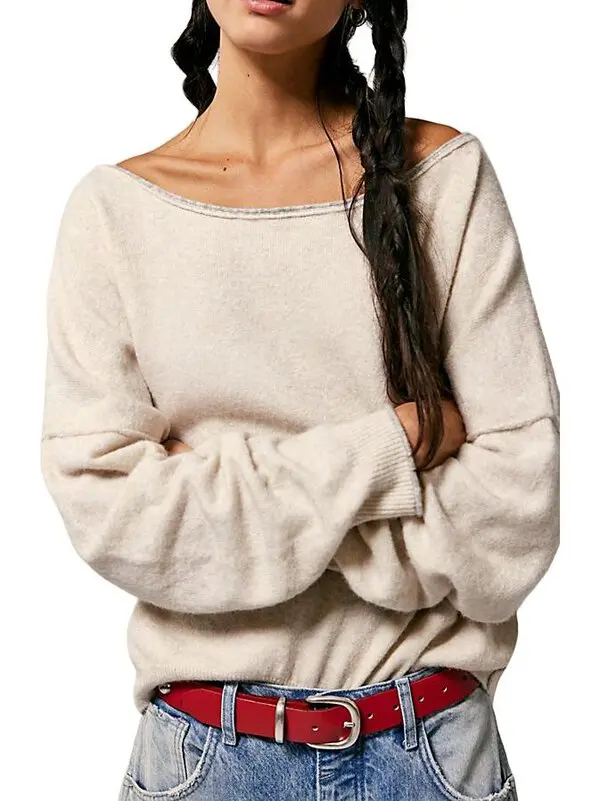 Free People See Me Softspun Pullover - Almond Milk Heather Combo