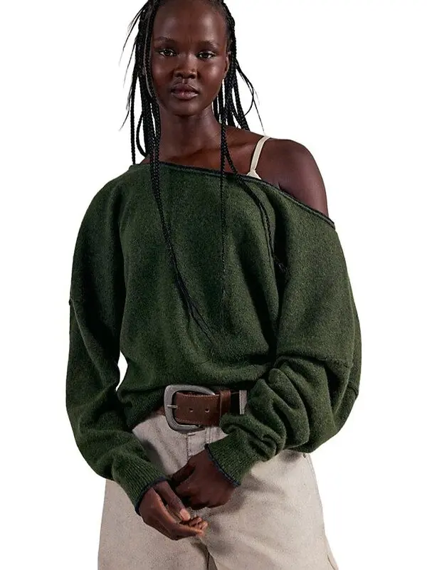 Free People See Me Softspun Pullover - Olive Melange