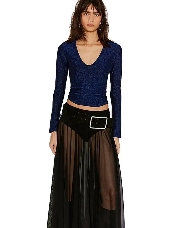 Free People Shimmer Hour Lurex Layering Top - Blue