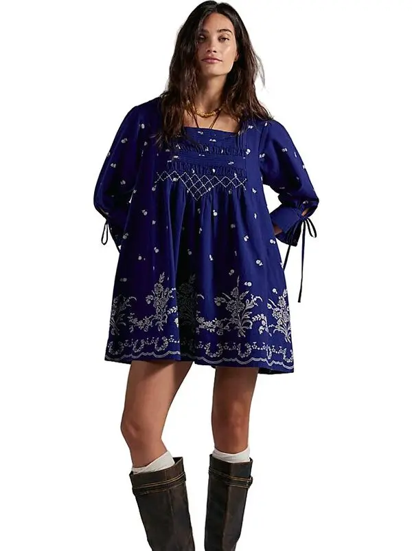 Free People Sonora Printed Mini Dress - Navy Combo
