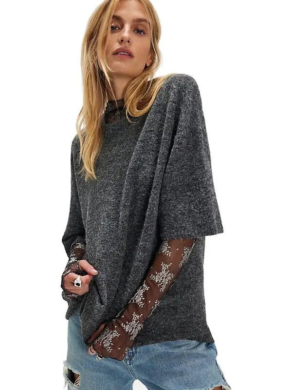 Free People Margot Softspun Sweater Tee - Charcoal Heather