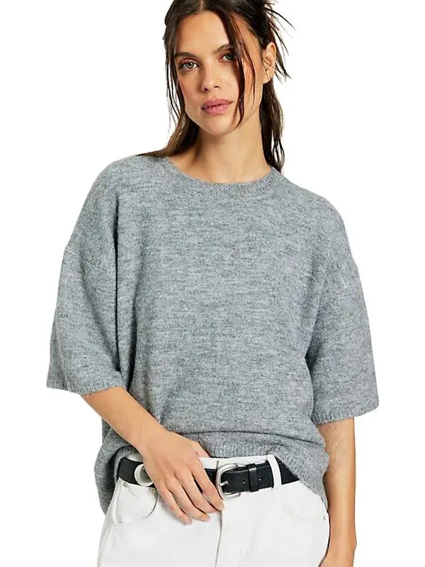Free People Margot Softspun Sweater Tee - Grey Heather