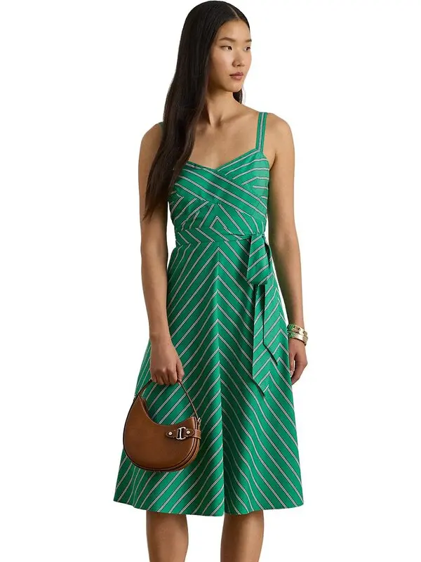 Ralph Lauren Striped Belted Cotton Dress - Green/white
