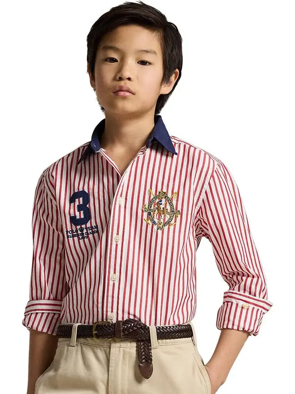 Ralph Lauren Pony Crest Striped Poplin Shirt - Rl 2000 Red