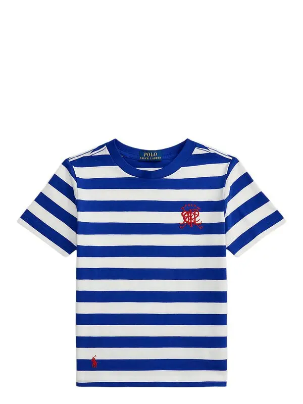 Ralph Lauren Crest Striped Cotton Tee - New Sapphire/white