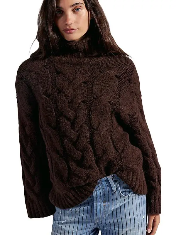 Free People Clementine Softspun Cable Knit Pullover - Espresso