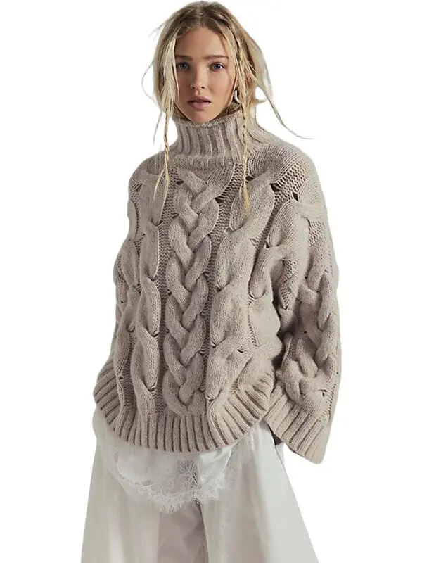 Free People Clementine Softspun Cable Knit Pullover - Seashell