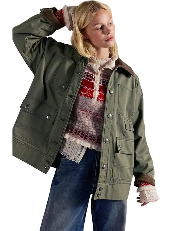 Free People We The Free Flannel-lined Barn Coat - Keep Sake Clover