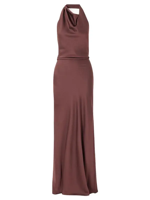 Simkhai Reannon Draped Satin Halterneck Gown - Brown