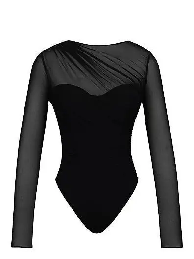 House Of Cb Orelia Draped Stretch-mesh Bodysuit - Black