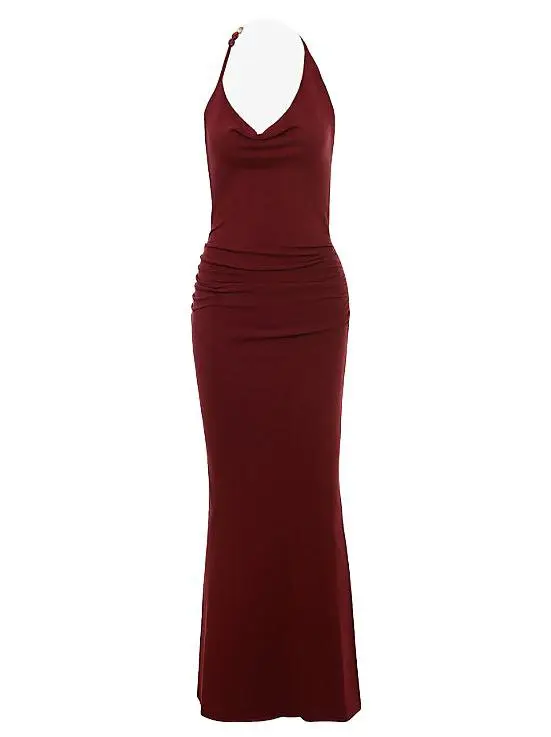 House Of Cb Halterneck Stretch-knit Maxi Dress - Wine