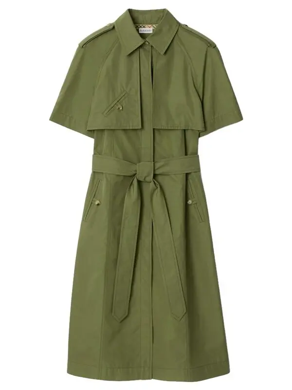 Burberry Cotton Poplin Belted Shirt Dress - Pasture Green