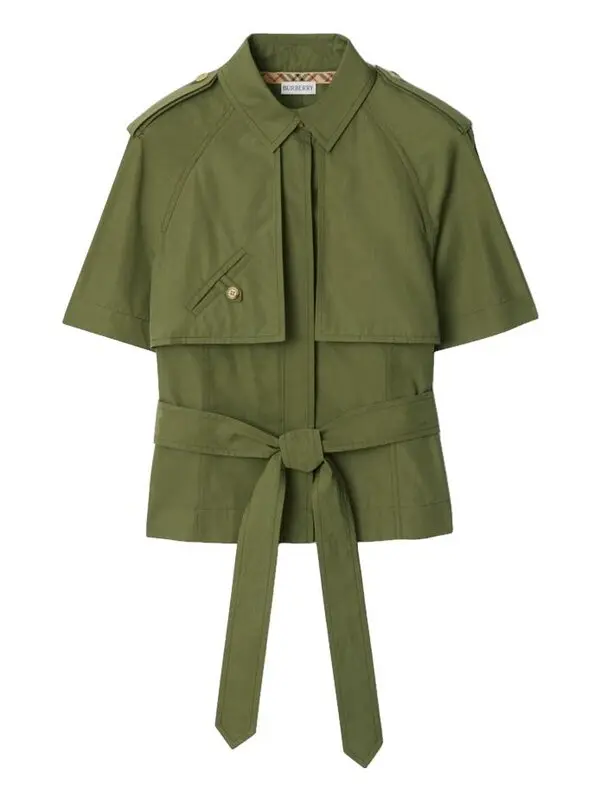 Burberry Cropped Cotton Poplin Trench Shirt - Pasture Green