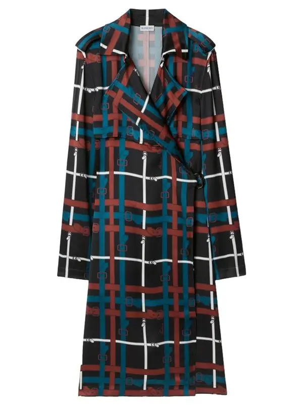 Burberry Belt Check Viscose Trench Dress - Petrol Blue