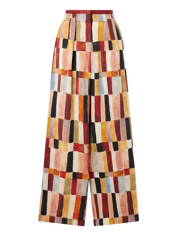 ALEMAIS Alémais Majorelle Printed Linen And Silk-blend Wide-leg Pants - Red