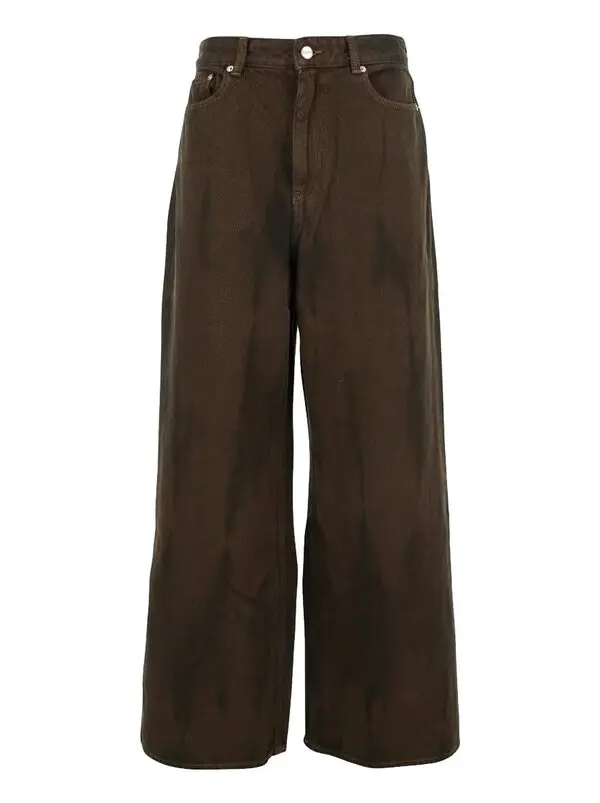 GANNI Jeans With Tie-dye Pattern And Logo Patch - Brown