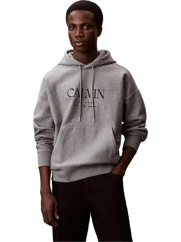 Calvin Klein Premium Fleece Logo Graphic Hoodie - Medium Grey Heather