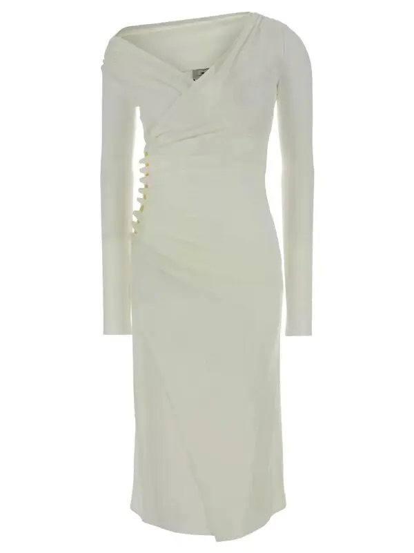 Elisabetta Franchi Draped Button Midi Dress - White