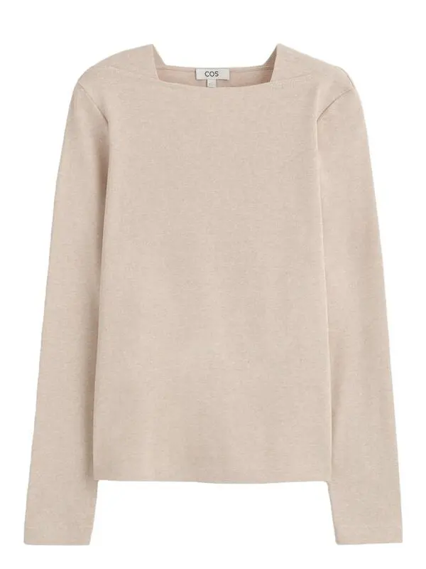 Cos Cotton Jersey Long-sleeved Top - Beige