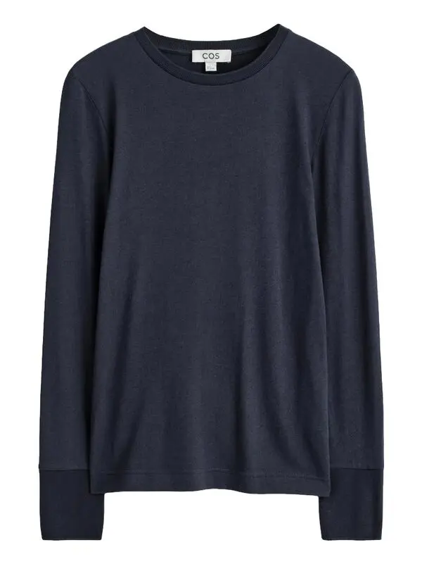 Cos Cotton Jersey Long-sleeved Top - Dark Blue