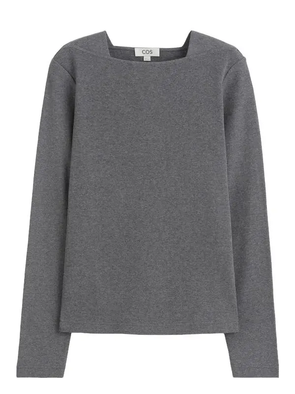 Cos Cotton Jersey Long-sleeved Top - Dark Grey