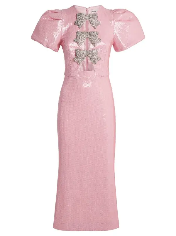Rebecca Vallance Sequinned Bow Midi Dress - Pink