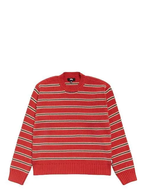 StÜssy Chunky Cotton Stripe Sweater - Brick