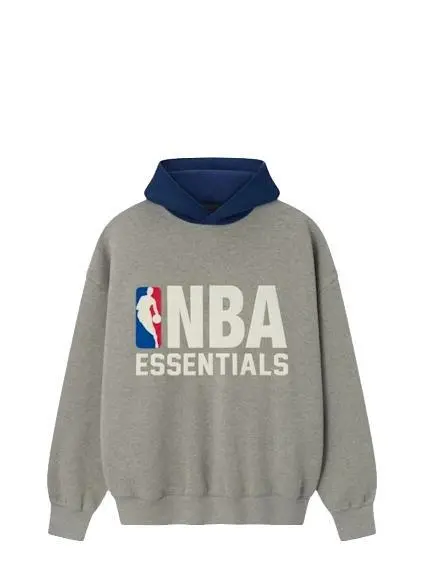 Fear Of God Essentials Nba Sport Hoodie - Concrete Heather/estate Blue