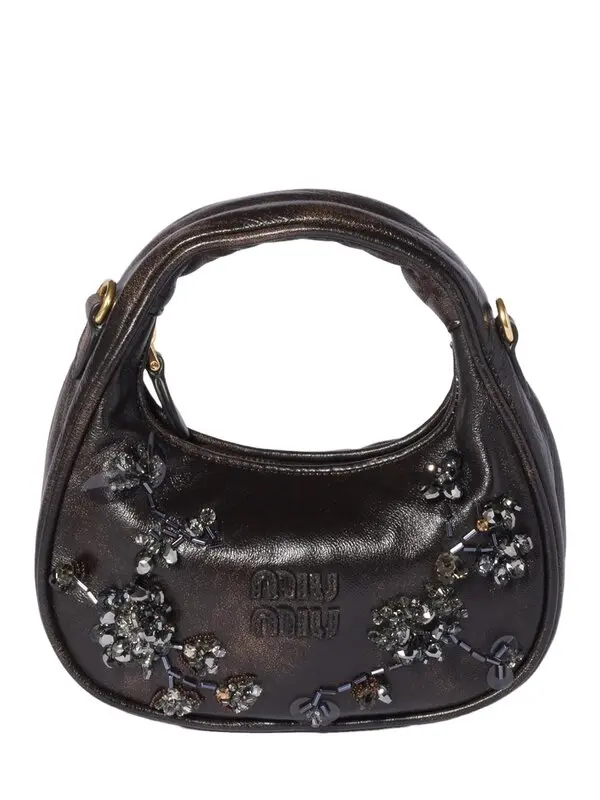 Miu Miu Wander Embroidered Leather Mini-bag - Coffee