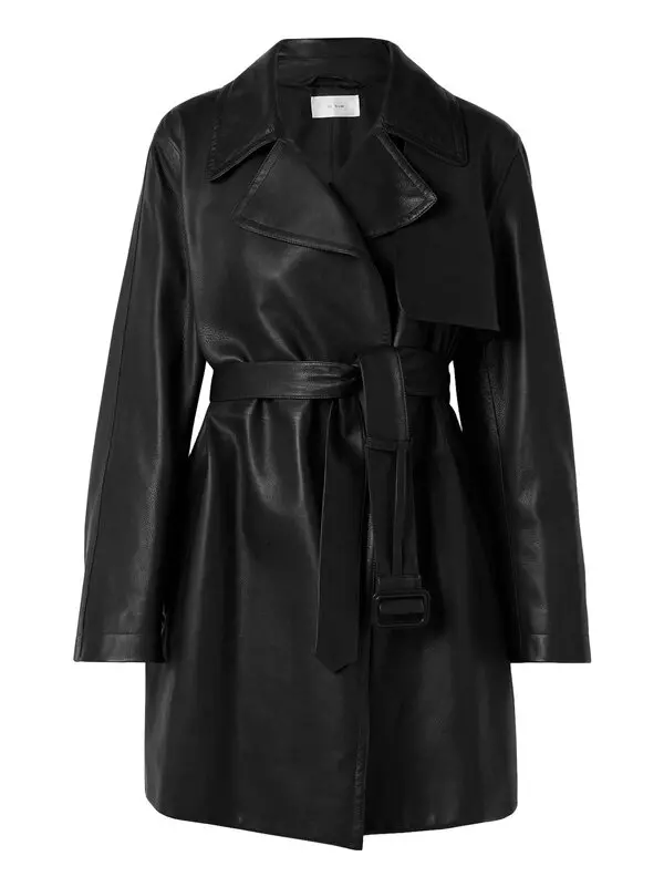 THE ROW Siempra Belted Leather Trench Coat - Black