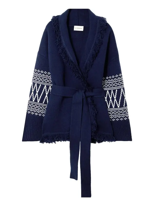 WE NORWEGIANS Setesdal Belted Merino Wool And Cashmere-blend Cardigan - Blue