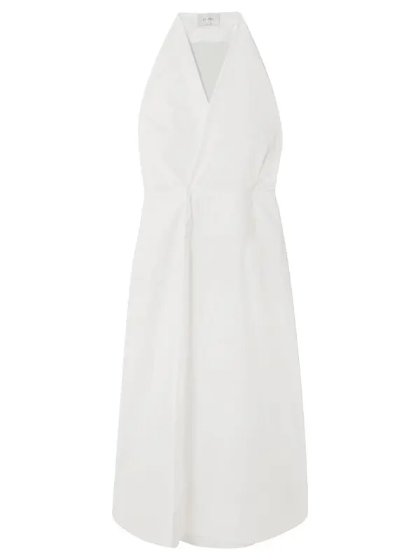 ST. AGNI Cotton-blend Poplin Halterneck Wrap Maxi Dress - White