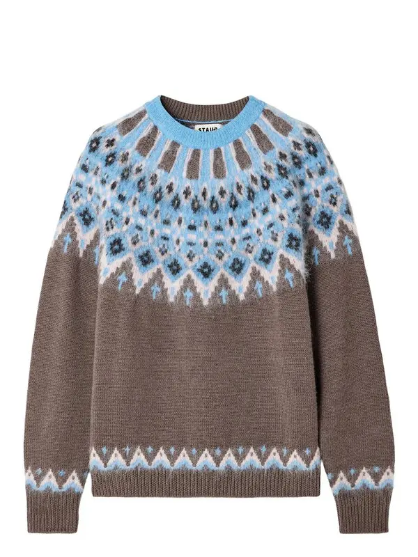 Staud Zane Fair Isle Wool-blend Sweater - Brown