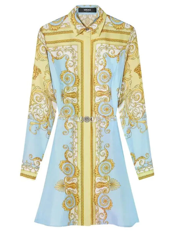 Versace Barocco Print Midi Shirt Dress - Blue