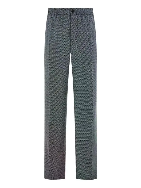 FERRAGAMO Silk Micro Gancini Motif Trousers - Blue