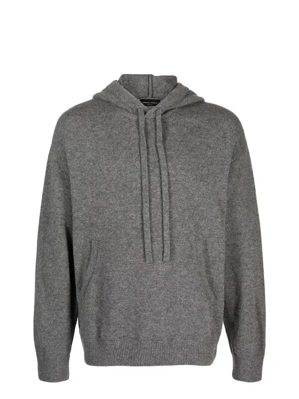 ROBERTO COLLINA Mélange-effect Merino-blend Knitted Hoodie - Grey