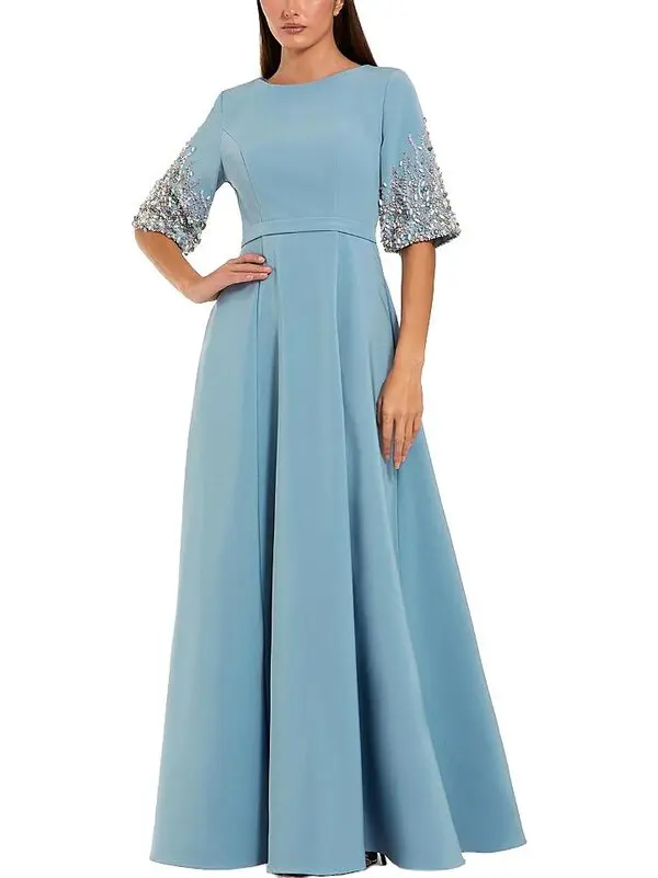 Mac Duggal 3/4 Sleeve Crepe Gown With Embellishments - French Blue