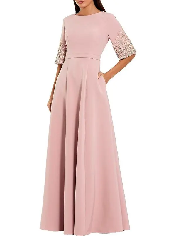 Mac Duggal 3/4 Sleeve Crepe Gown With Embellishments - Rose