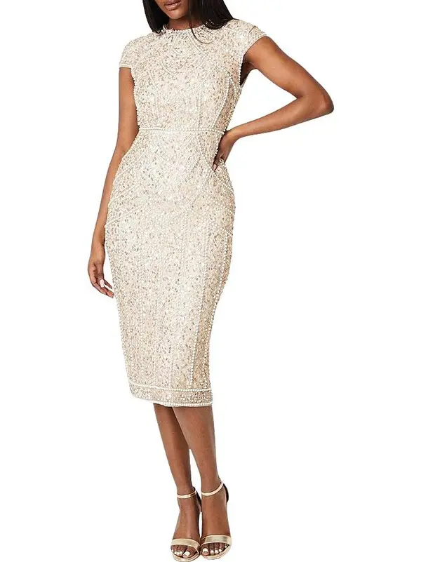 Coast Embellished Pencil Dress - Champagne